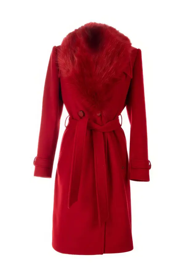 LUNA FASHION HOUSE Wool Coat With Faux-fur Collar, Selina - Red