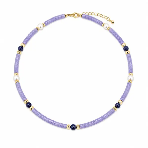 ORMIRO Iris Agate, Lapis Lazuli & Pearl Necklace