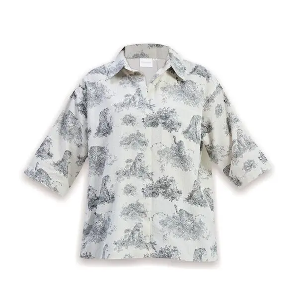 REISTOR Oversized High -low Shirt In Animal Print - Grey
