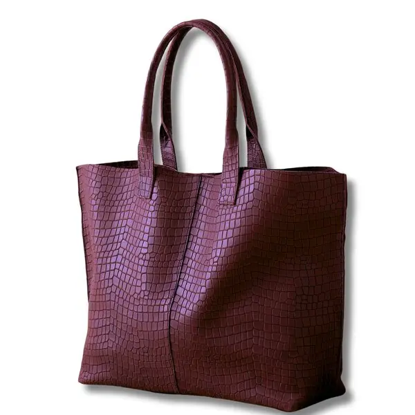 JUAN-JO Burgundy Croc Leather Oversize Tote Bag - Red