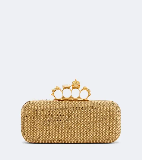 Alexander McQueen Knuckle Embellished Leather Clutch