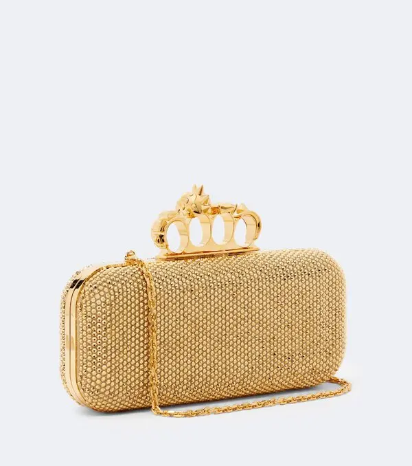 Alexander McQueen Knuckle Embellished Leather Clutch