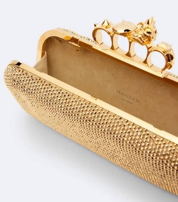 Alexander McQueen Knuckle Embellished Leather Clutch