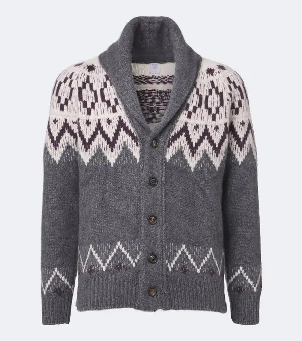 Eleventy Cashmere And Silk Jacquard Cardigan - Grey
