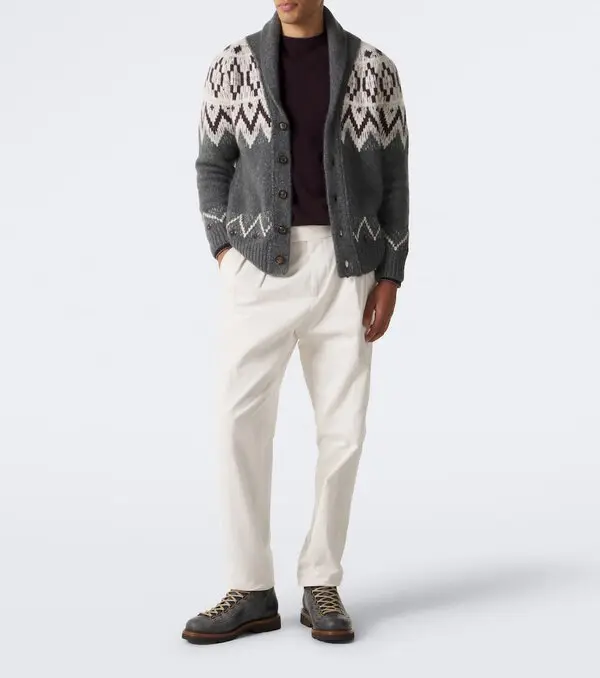 Eleventy Cashmere Silk Jacquard Shawl Neck Cardigan