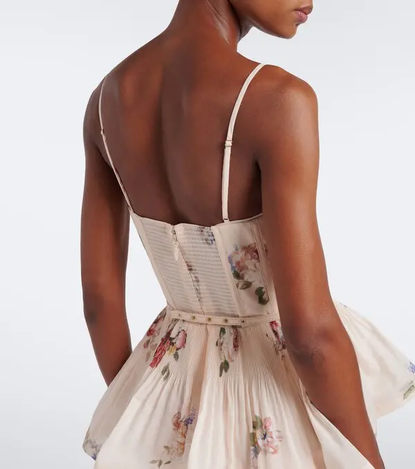 Zimmermann Floral Pleated Tiered Bustier Dress