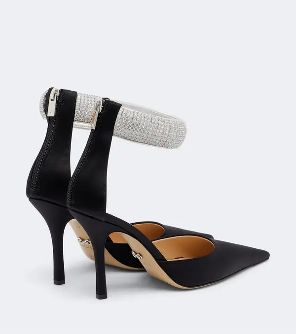 Mach & Mach Embellished Satin Pointed-toe Pumps