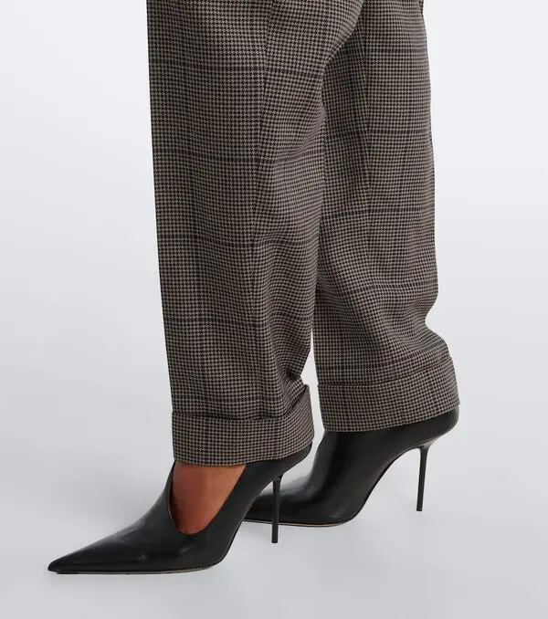 MUGLER Checked Wool Straight Pants