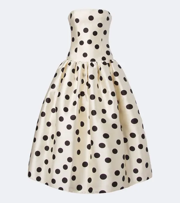 THE NEW ARRIVALS ILKYAZ OZEL Leyla Polka-dot Satin Bustier Gown - White