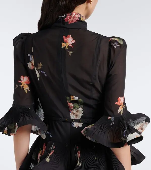 Zimmermann Floral Pleated Ruffled Midi Dress