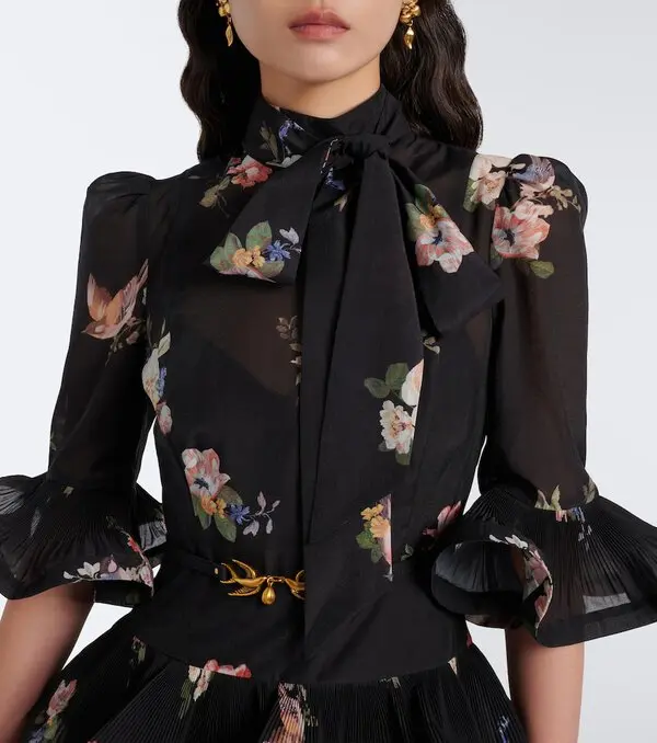 Zimmermann Floral Pleated Ruffled Midi Dress