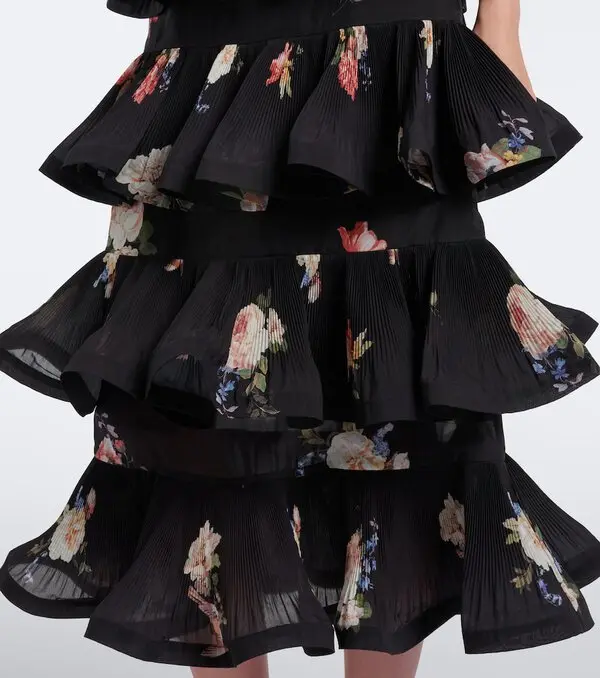 Zimmermann Floral Pleated Ruffled Midi Dress