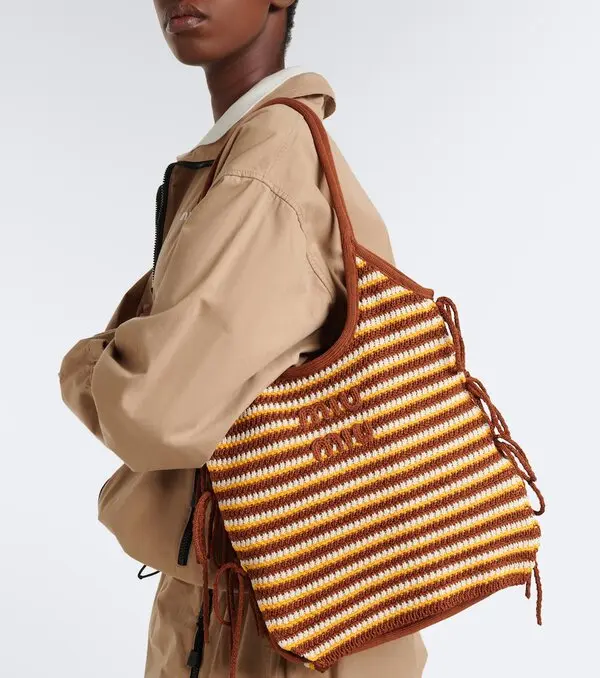 Miu Miu Crocheted Striped Shopper Bag