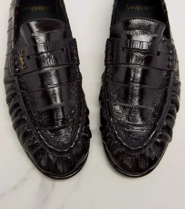 Saint Laurent Cassandre Croc-effect Leather Loafers