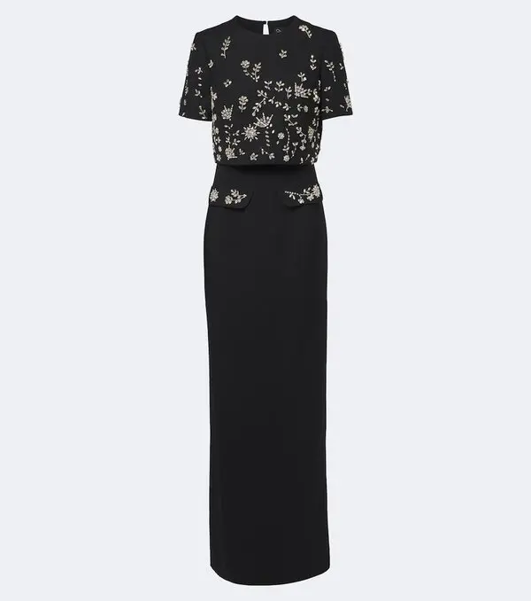 Oscar De La Renta Embellished Wool-blend Bustier Gown - Black