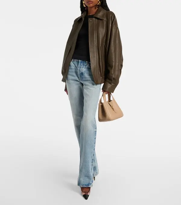 Saint Laurent Le 5 À 7 Baby Bea Leather Top-handle Bag - Beige