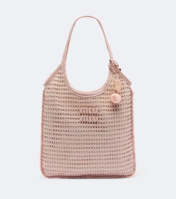 Miu Miu Ivy Crochet Raffia Tote Bag - Pink