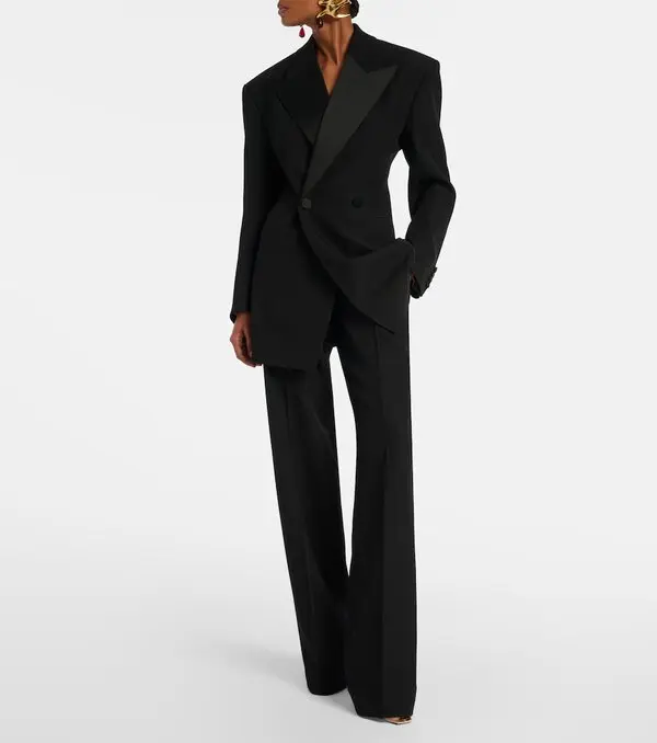 Saint Laurent Pleated Virgin Wool Straight Pants