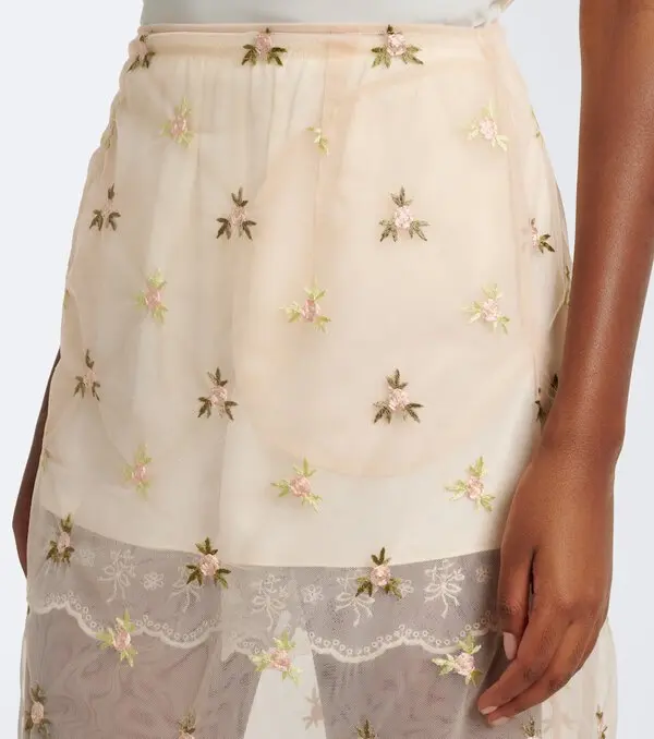 Simone Rocha Embroidered Tulle Midi Skirt
