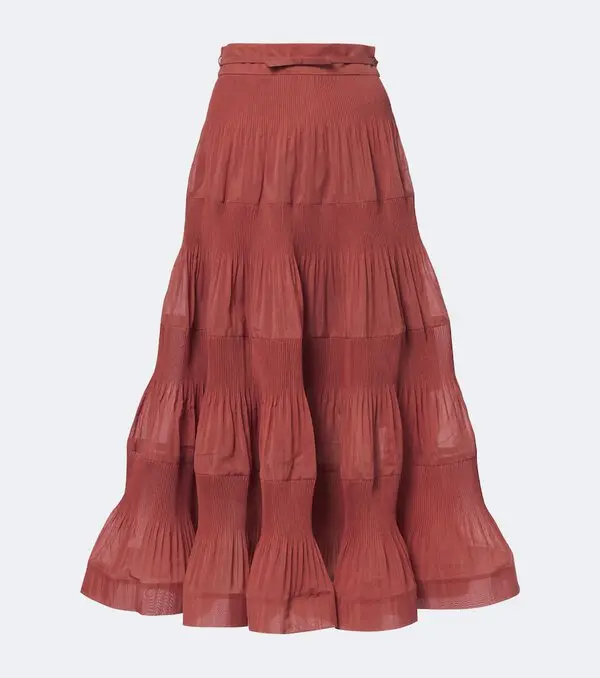 Zimmermann Pleated Tiered Midi Skirt