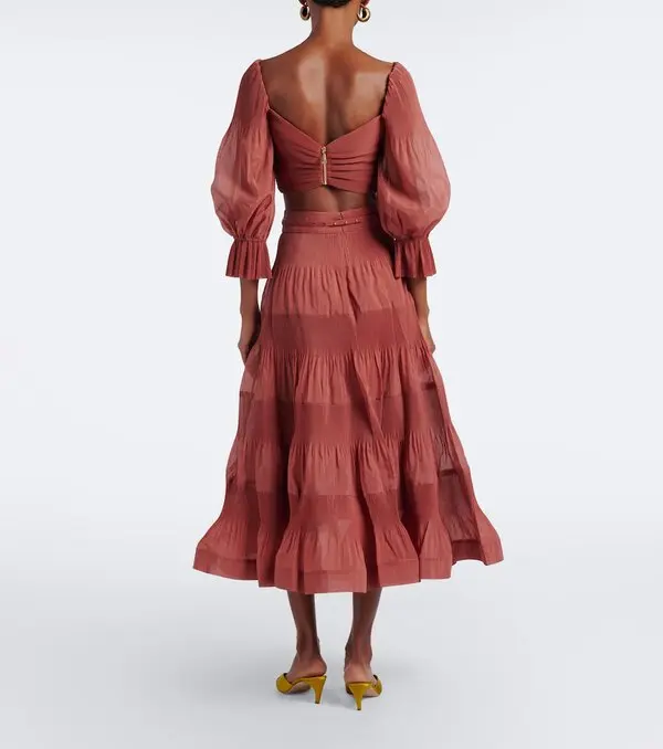Zimmermann Pleated Tiered Midi Skirt