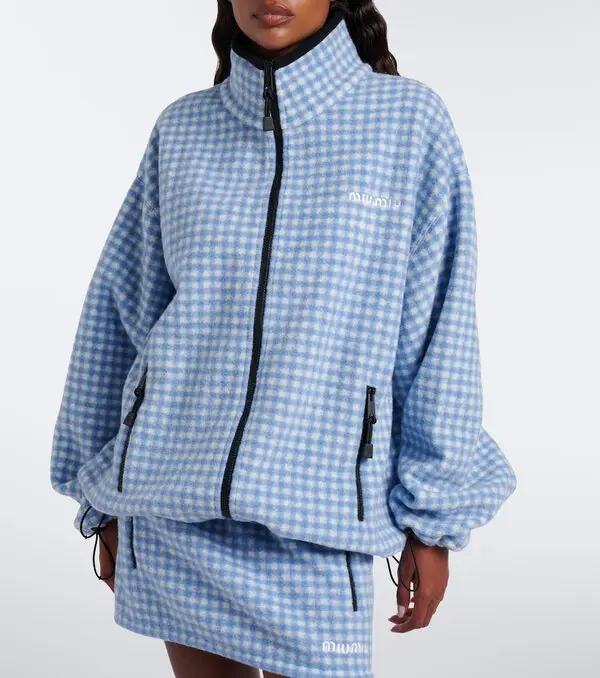 Miu Miu Gingham Fleece Jacket - Blue