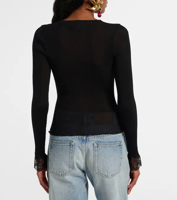 Saint Laurent Lace-trimmed Ribbed-knit Silk Top