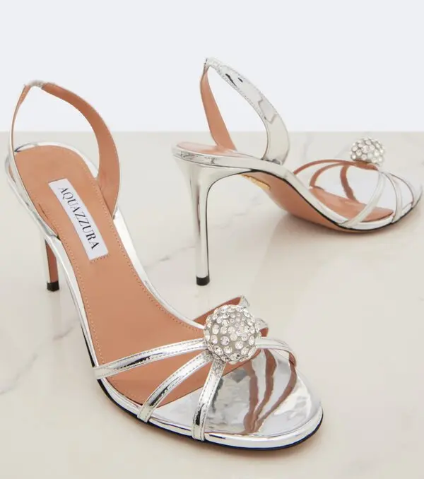 AQUAZZURA Crystal Bubble Leather Slingback Sandals