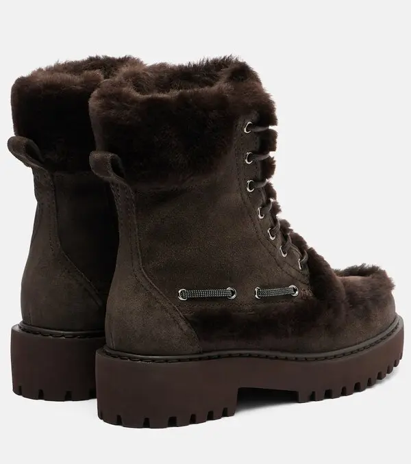 Brunello Cucinelli Monili Shearling-trimmed Suede Lace-up Boots