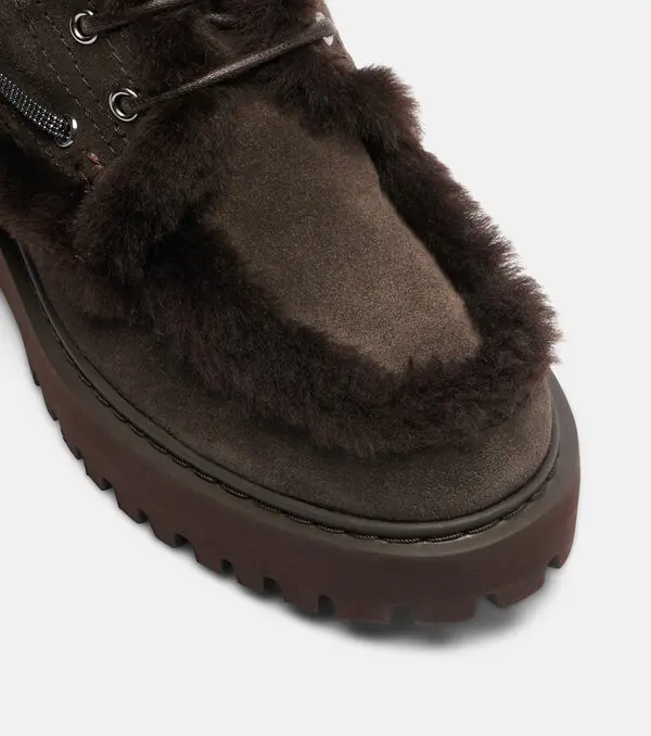 Brunello Cucinelli Monili Shearling-trimmed Suede Lace-up Boots