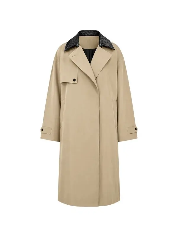 Bottega Veneta Leather Collar Cotton Trench Coat