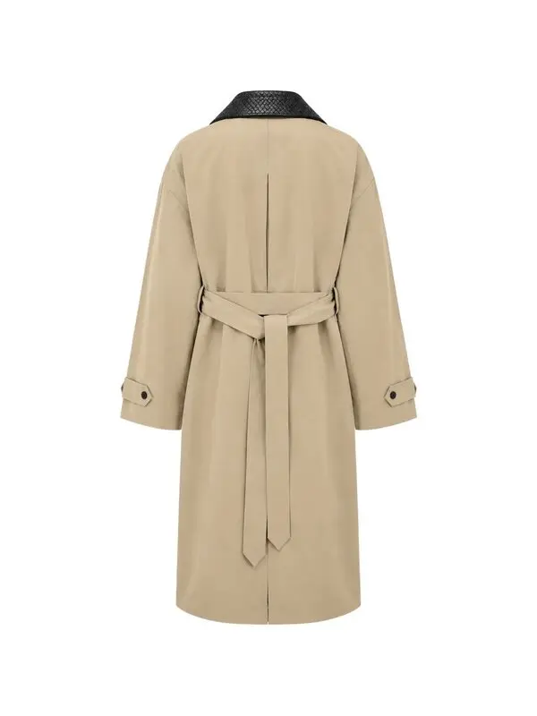 Bottega Veneta Leather Collar Cotton Trench Coat