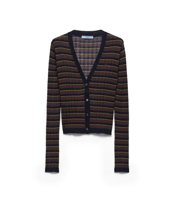 Prada Striped Cashmere And Silk Cardigan - Blue/tobacco