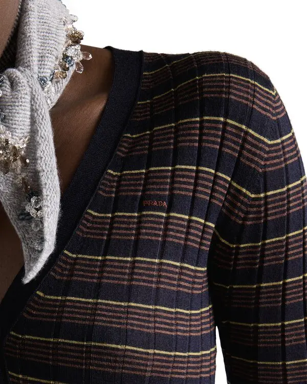 Prada Striped Cashmere And Silk Cardigan