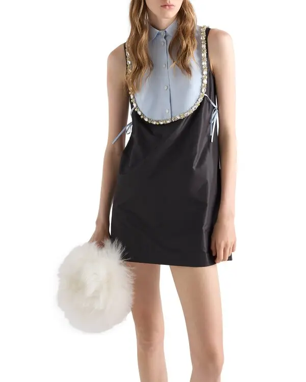 Prada Embroidered Taffeta Mini-dress