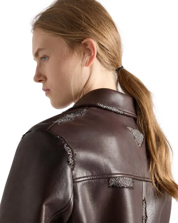 Prada Bonded Nappa Leather And Chevron Shetland Wool Jacket