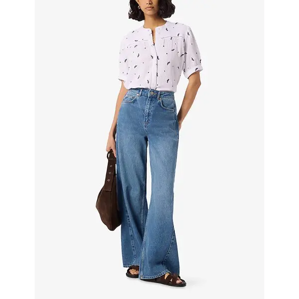 Whistles Frill Floral-embroidered Cotton Top