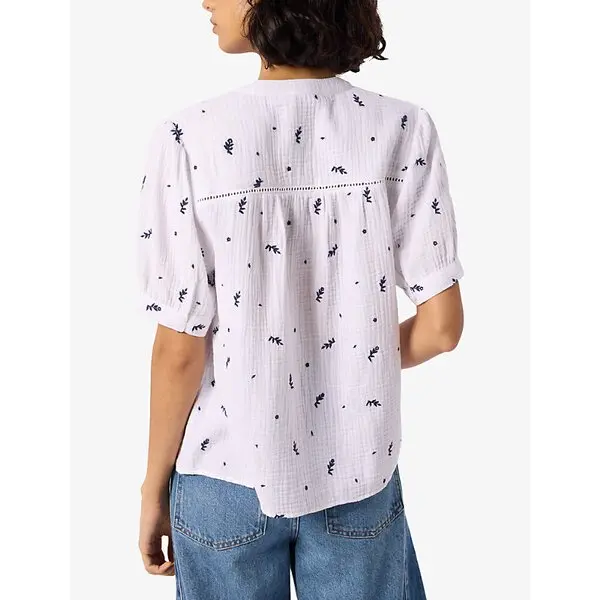 Whistles Frill Floral-embroidered Cotton Top
