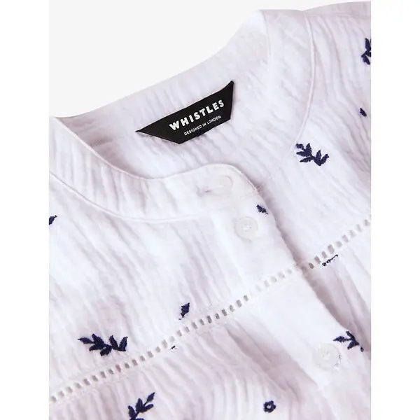 Whistles Frill Floral-embroidered Cotton Top