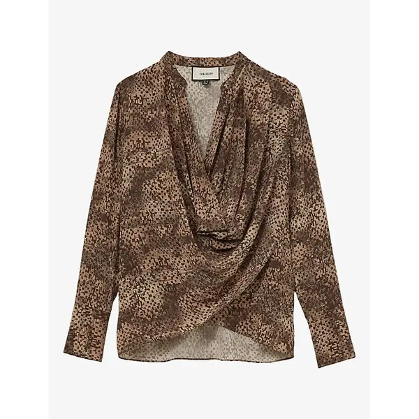 REISS Laurie Draped Silk Blouse