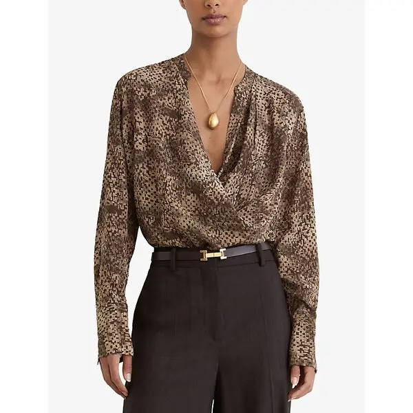 REISS Laurie Draped Silk Blouse