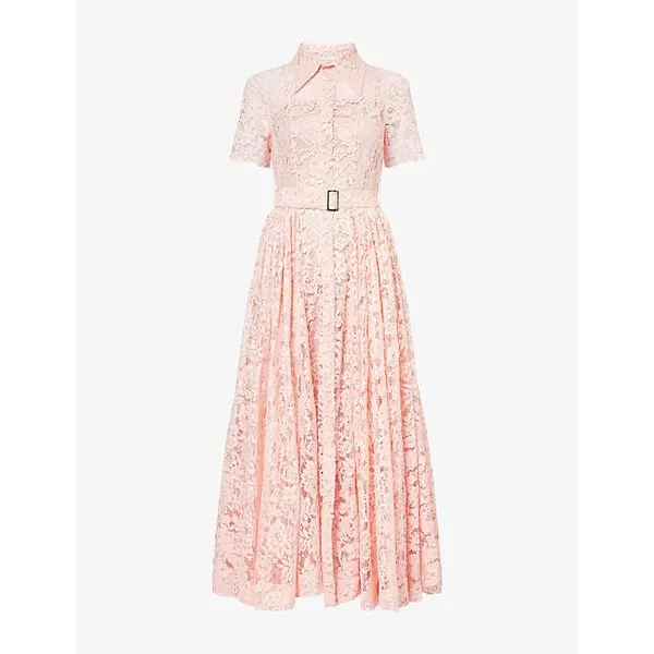 Mona Alshebil Semi-sheer Belted Lace Maxi Dress - Peach