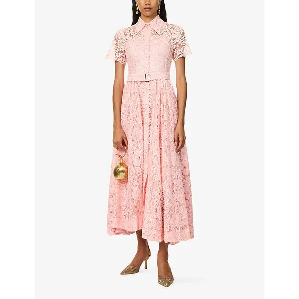Mona Alshebil Semi-sheer Belted Lace Maxi Dress