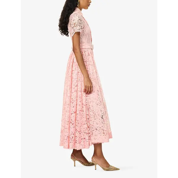Mona Alshebil Semi-sheer Belted Lace Maxi Dress