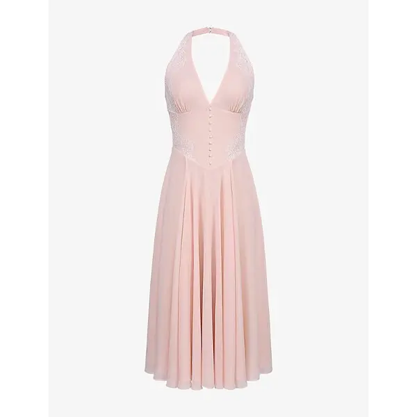 House Of Cb Coco Lace-trim Georgette Midi Dress - Pink