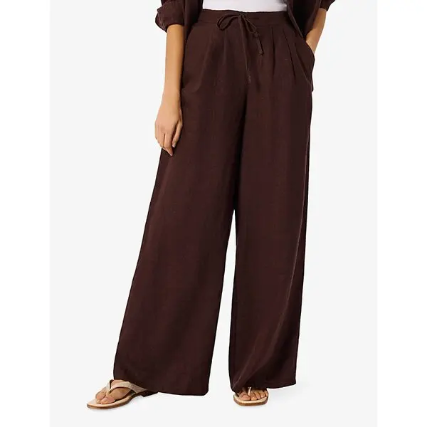 Whistles Elasticated-waist Wide-leg Linen Trousers
