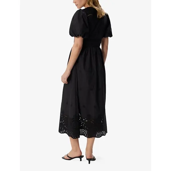 Whistles Broderie V-neck Cotton Midi Dress