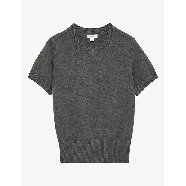 REISS Rita Short-sleeved Wool And Cotton Top - Grey