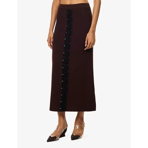 ZANKOV Wool Midi Skirt With Buckle Embellishment