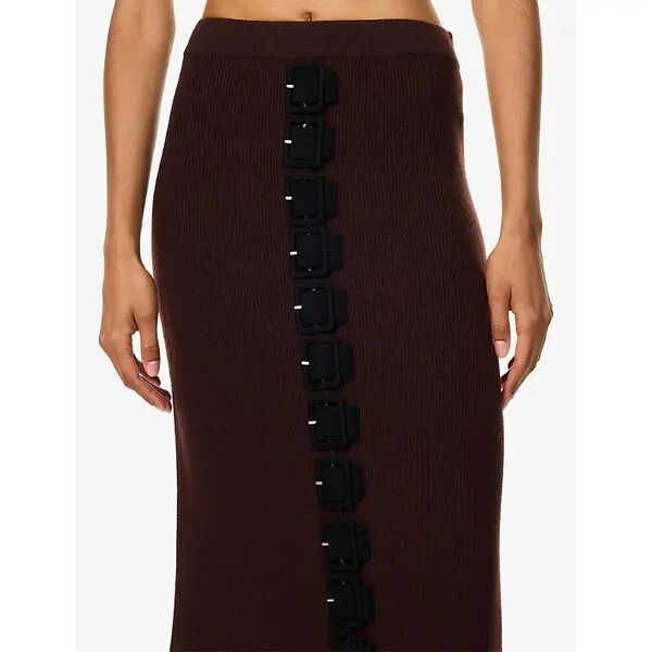 ZANKOV Wool Midi Skirt With Buckle Embellishment
